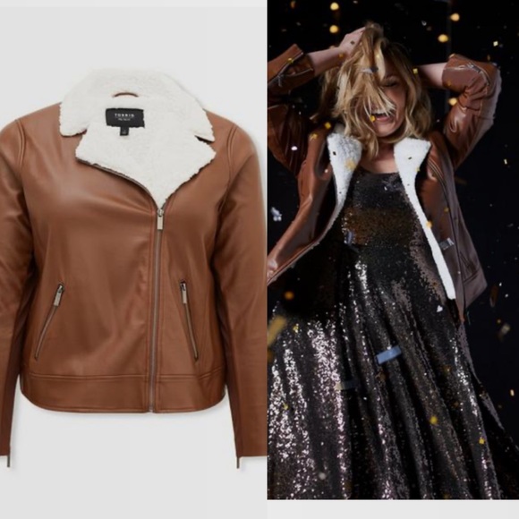 torrid | Jackets & Coats | Torrid Faux Leather Sherpa Line Moto Jacket ...